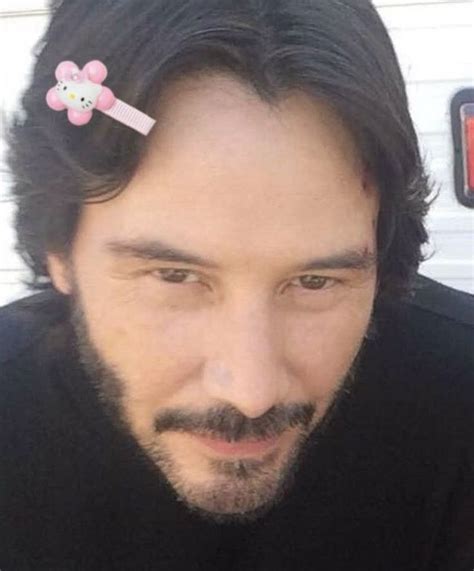 Keanu Reeves Looking Super Cute With Adorable Hello Kitty Hair Clip 😍