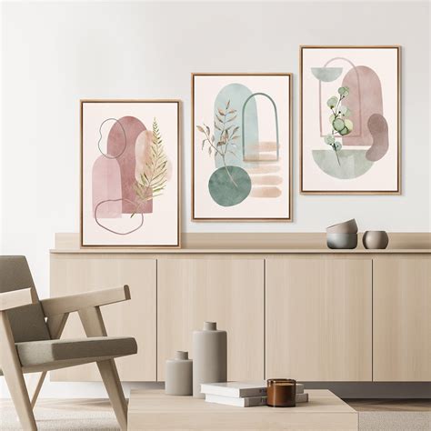 Frame Canvas Wall Art Set Of 3 Geometric Pastel Palm Leaf Prints Boho Wall Art Mid Century