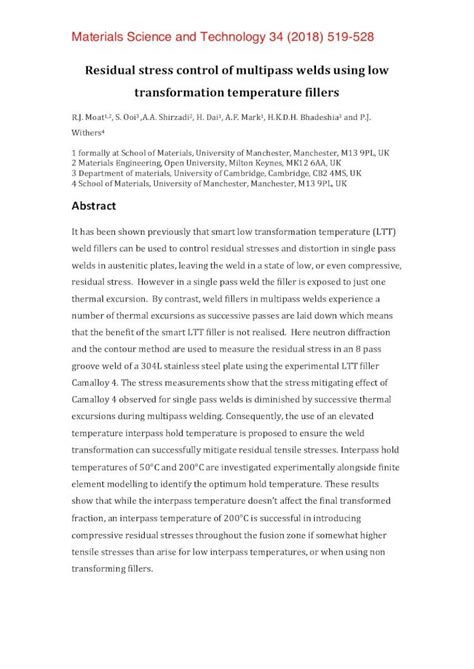 Pdf Residual Stress Control Of Multipass Welds Using Low €¦ · Weld Fillers Can Be Used To