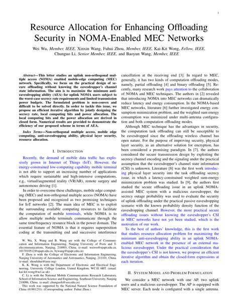 Pdf Resource Allocation For Enhancing Offloading Security In Noma