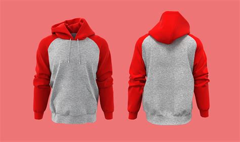 빨간색 배경에 고립 된 인쇄를위한 빈 라글란 후드 스웨트 셔츠 모형 0명에 대한 스톡 사진 및 기타 이미지 0명 3차원 형태 공란 Istock