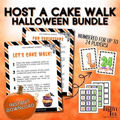 Halloween Cake Walk Game With Instructions Numbers And Calling Card