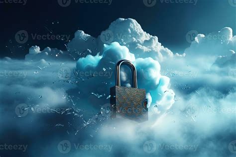 A Virtual Glowing Lock Representing Secure To Sensitive Data Features Of Cloud Created With