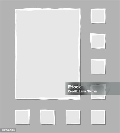 찢어진 흰색 노트 세트 회색 배경에 고립 된 다양한 모양의 찢어진 종이 조각 벡터 그림입니다 0명에 대한 스톡 벡터 아트 및