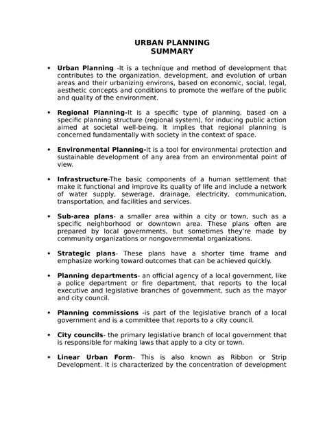 Urban Planning Summary And Notes Urban Planning Summary Urban