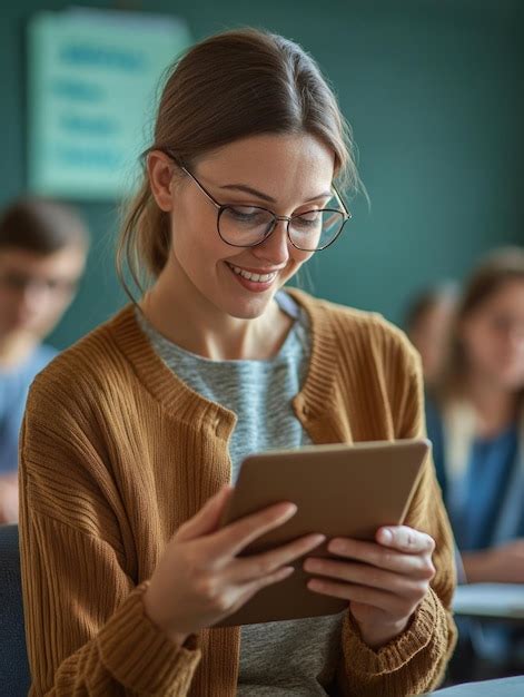 Woman Using Tablet Premium Ai Generated Image