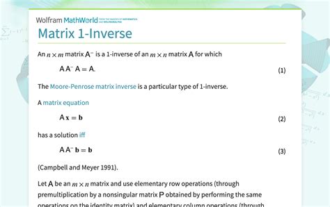 Matrix 1 Inverse From Wolfram Mathworld