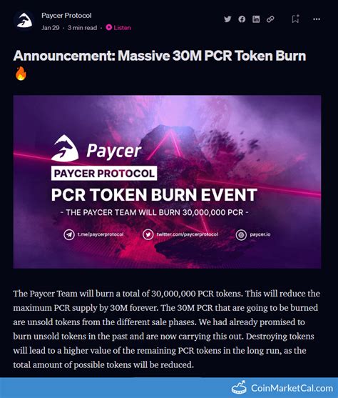 1 25 Million Token Burn Paycer Protocol Event Coinpaprika