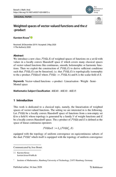 pdf weighted spaces of vector valued functions and the varepsilon