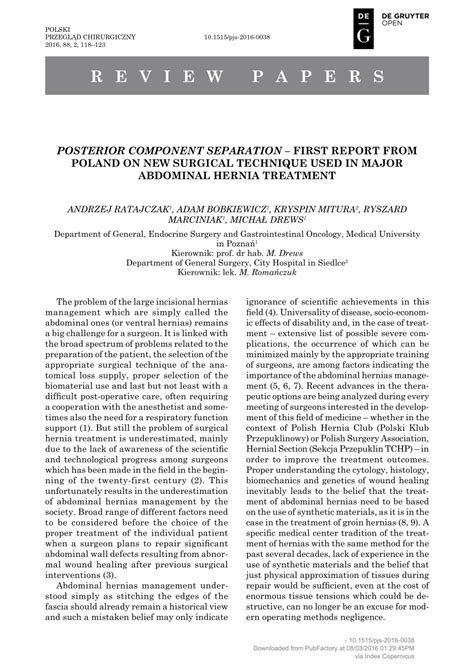 Pdf Posterior Component Separation First Report From Poland On New Surgical Technique Used