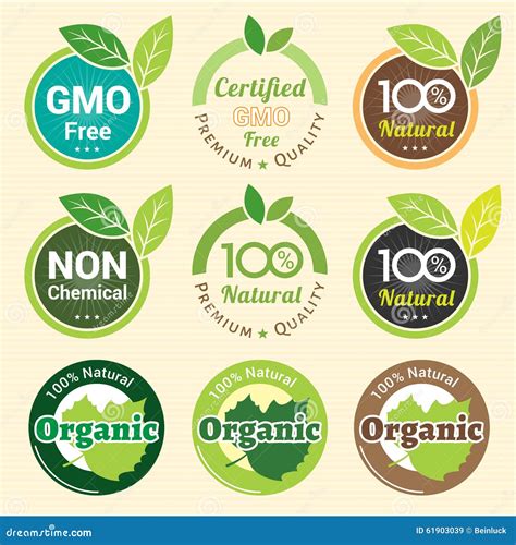 Gmo Free Non Gmo And Organic Guarantee Tag Label Emblem Sticker Stock Vector Illustration Of