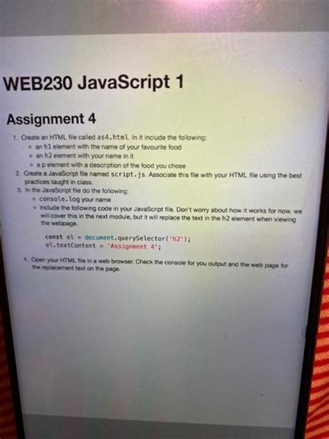 Solved Web230 Javascript 1 Assignment 4 1 Create An Html