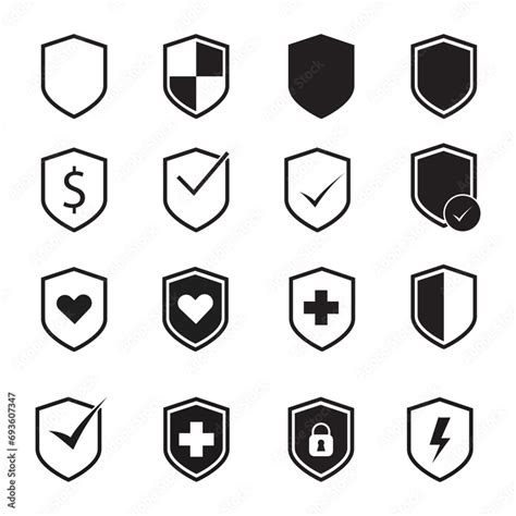 Set Of Security Shield Icons Security Shields Logotypes With Check Mark And Padlock Security