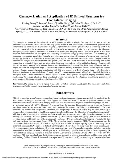 Pdf Characterization And Application Of 3d Printed Phantoms For Biophotonic Imaging