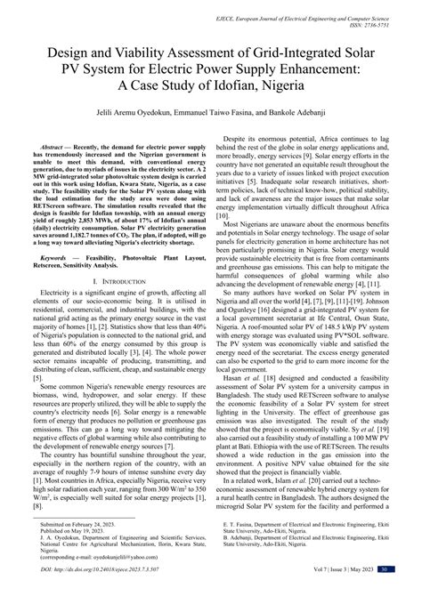 Pdf Design And Viability Assessment Of Grid Integrated Solar Pv System For Electric Power