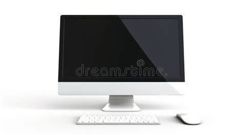 Minimalistic White Desktop Computer With Large Black Monitor Screen White Keyboard And White