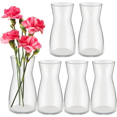 6 Pcs 8 Tall Clear Flower Vase Wide Mouth Crystal Glass Vase Modern Boho Style Decorative