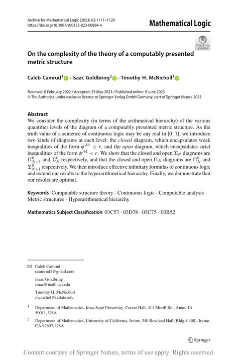 On The Complexity Of The Theory Of A Computably Presented Metric Structure