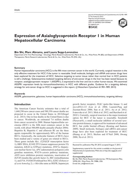 Pdf Expression Of Asialoglycoprotein Receptor 1 In Human
