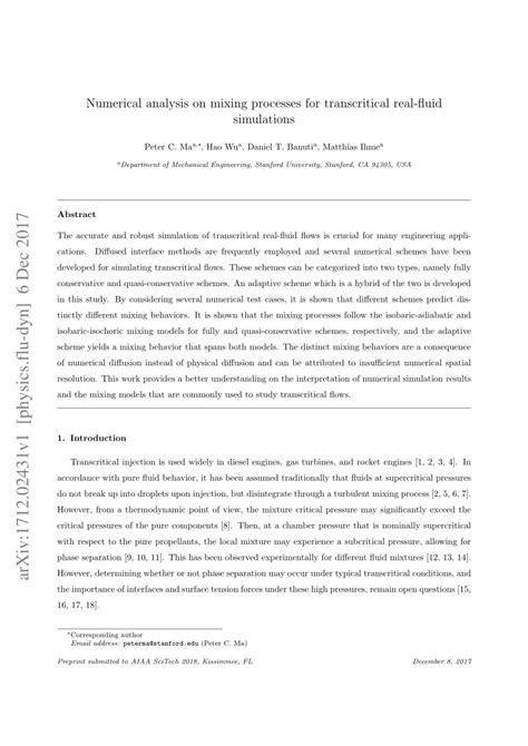 Pdf Numerical Analysis On Mixing Processes For Transcritical Real Fluid Simulations