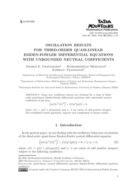 Pdf Oscillation Results For Third Order Quasi Linear Emden Fowler Differential Equations With