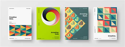 비즈니스 프리젠 테이션 벡터 A4 수직 방향 전면 페이지 모형 세트 기업 보고서 커버 추상 기하학적 일러스트 디자인 레이아웃