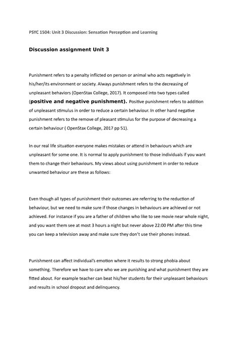 PSYC 1504 UNIT 3 DF Assignment Number 22 PSYC 1504 Unit 3 Discussion