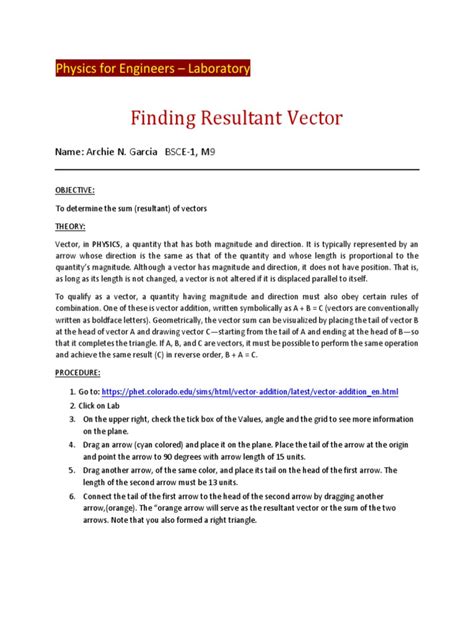 Experiment 1 Finding Resultant Vector Pdf Euclidean Vector Angle