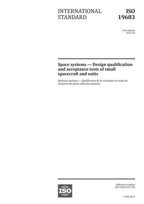 ISO Space Systems Design Qualification And Acceptance Tests Of Small Spacecraft And