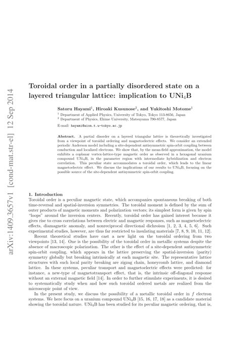 Pdf Toroidal Order In A Partially Disordered State On A Layered Triangular Lattice