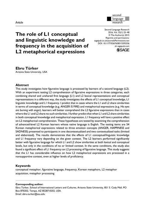 Pdf The Role Of L1 Conceptual And Linguistic Knowledge And Frequency In The Acquisition Of L2
