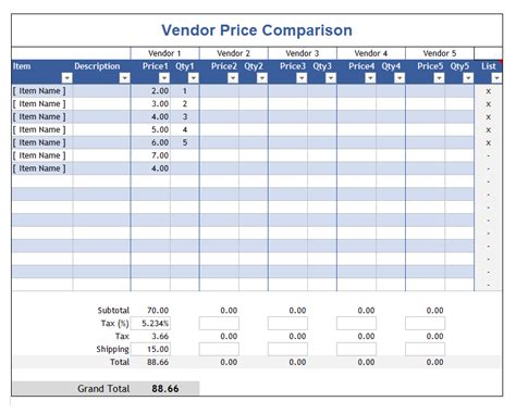 Vendor Comparison List Templates Free Printable Xlsx PDF Word Formats Samples Examples