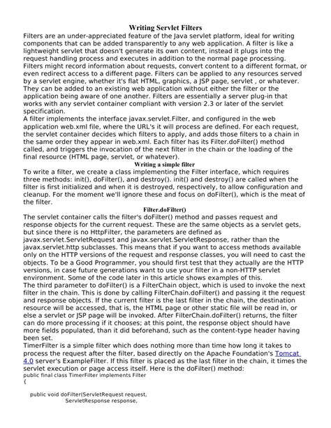 Writing Servlet Filters Pdf Java Servlet Computer Programming