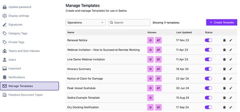 New Template Management Sedna Help Centre