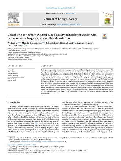 Pdf Digital Twin For Battery Systems Cloud Battery Management System With Online State Of