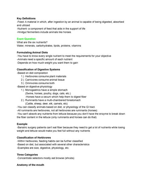 Ansc 202 Unit 1 Notes From Lecture Key Definitions Feed A