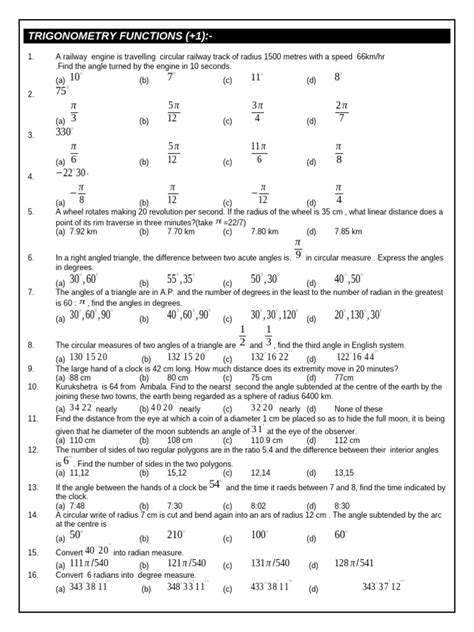 Trigonometry Function Assignment Pdf Angle Circle