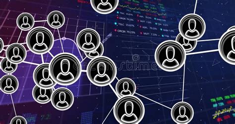 Animation Of Profile Icons Connected With Lines Over Trading Board And