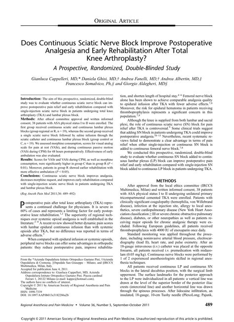 Pdf Does Continuous Sciatic Nerve Block Improve Postoperative Analgesia And Early