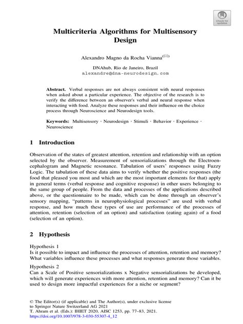 Multicriteria Algorithms For Multisensory Design Pdf Attention