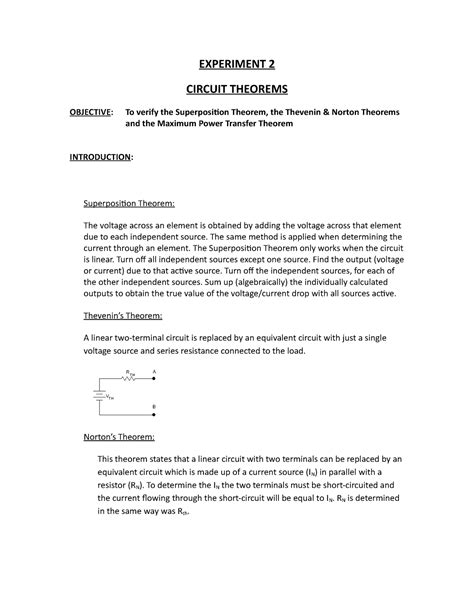 Lab Report 2 Experiment 2 Circuit Theorems Objective To Verify The Superposition Theorem The