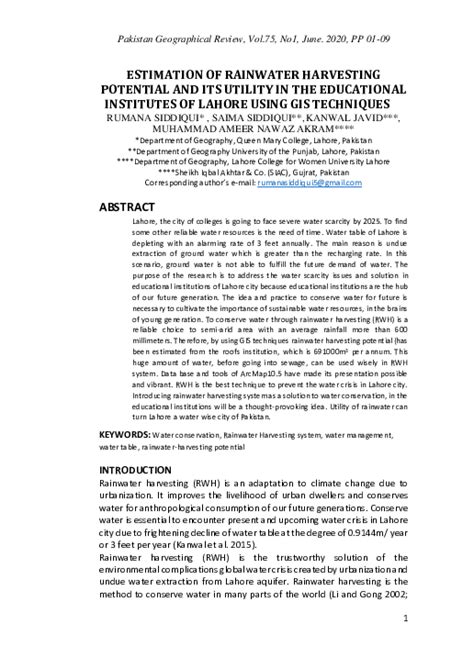 Pdf Estimation Of Rainwater Harvesting Potential And Its Utility In The Educational Institutes
