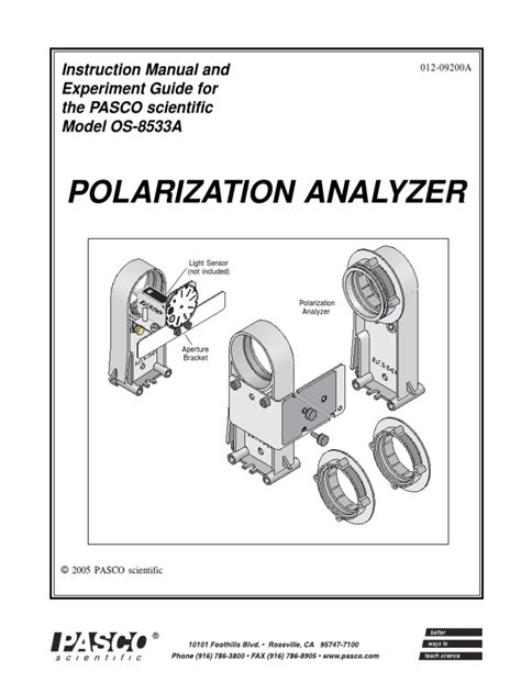 Polarization Analyzer Basic Optics Manual Os 8533a Pdf Polarization Waves Aperture