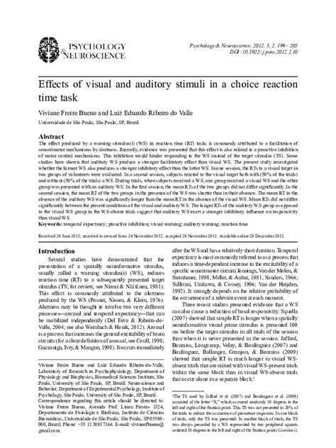 Pdf Effects Of Visual And Auditory Stimuli In A Choice Reaction Time Task