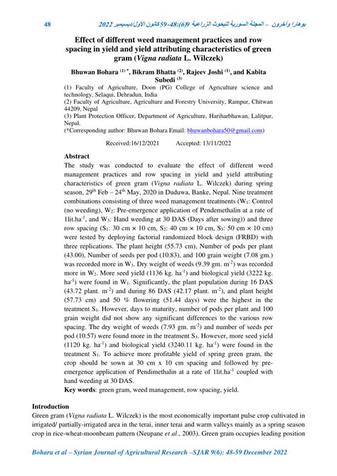 Pdf Effect Of Different Weed Management Practices And Row Spacing In Yield And Yield