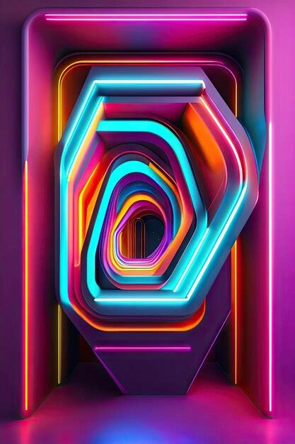 Premium Ai Image 3d Render Abstract Geometric Neon Background