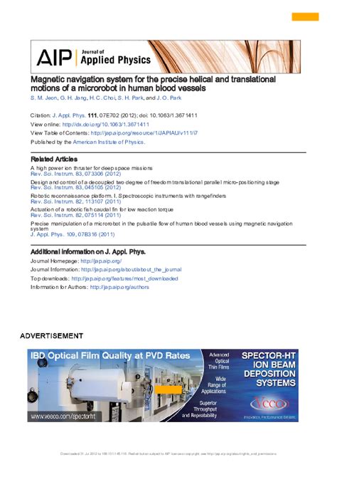 Pdf Magnetic Navigation System For The Precise Helical And Translational Motions Of A