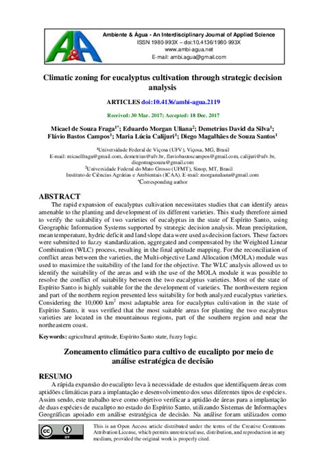 Pdf Climatic Zoning For Eucalyptus Cultivation Through Strategic