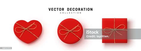 선물 상자 벡터 축제 현실적인 개체를 설정합니다 빨간 선물 상자 문자열 꼬기 로프 트위스트 스레드 코드에서 리본 활을 묶었다 휴일은 다른 모양을 제시 3차원 형태에 대한
