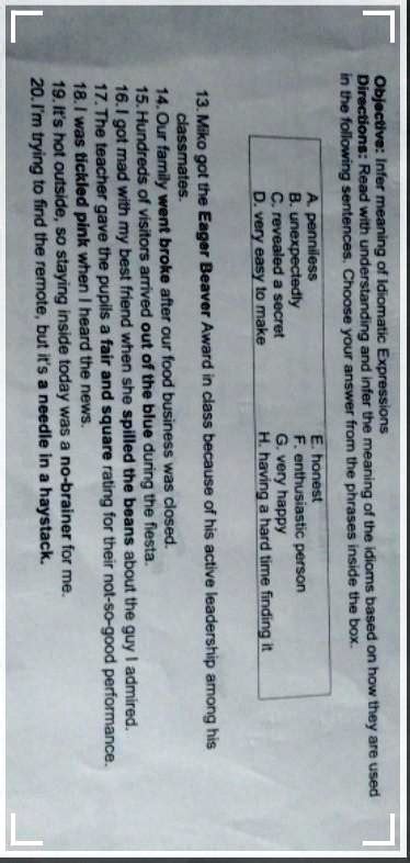 Objective Infer Meaning Of Idiomatic Expressions Directions Read With